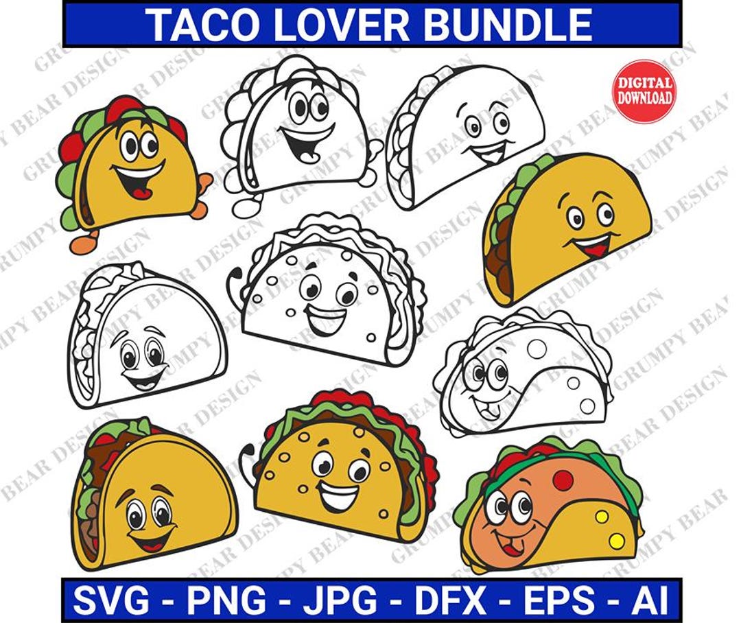 Taco Lover Bundle, Taco, Taco Graphics, Black & Multi Color, Cut Files ...