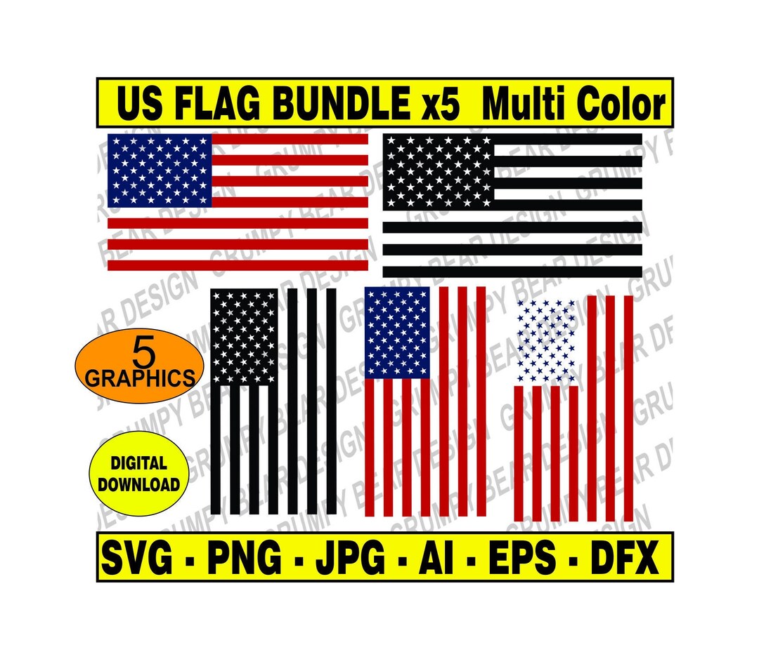 US Flag, 5 Graphics, American Flag, Color and Cut Files, USA, Svg Png ...