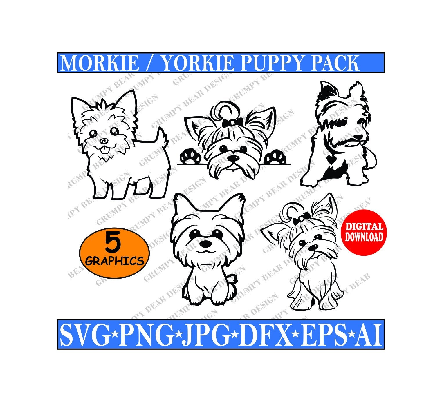 Yorkie Morkie X 5 Graphics Awesome Puppy Dog Cricut Cut - Etsy