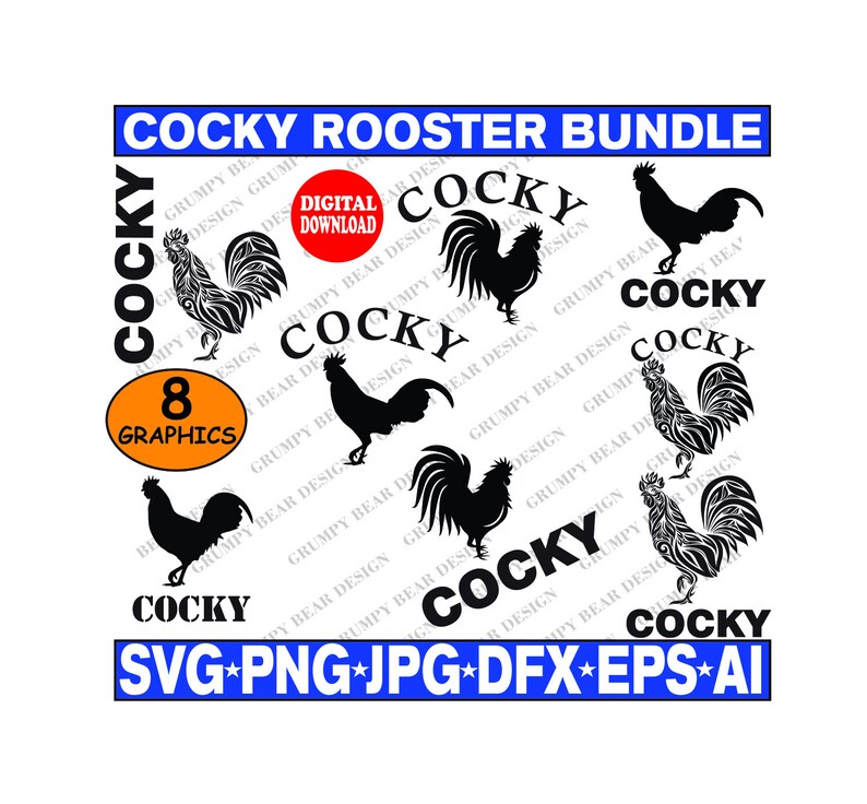 Cocky X9 Graphics With Rooster Svg Png Jpg Eps Ai Dfx - Etsy