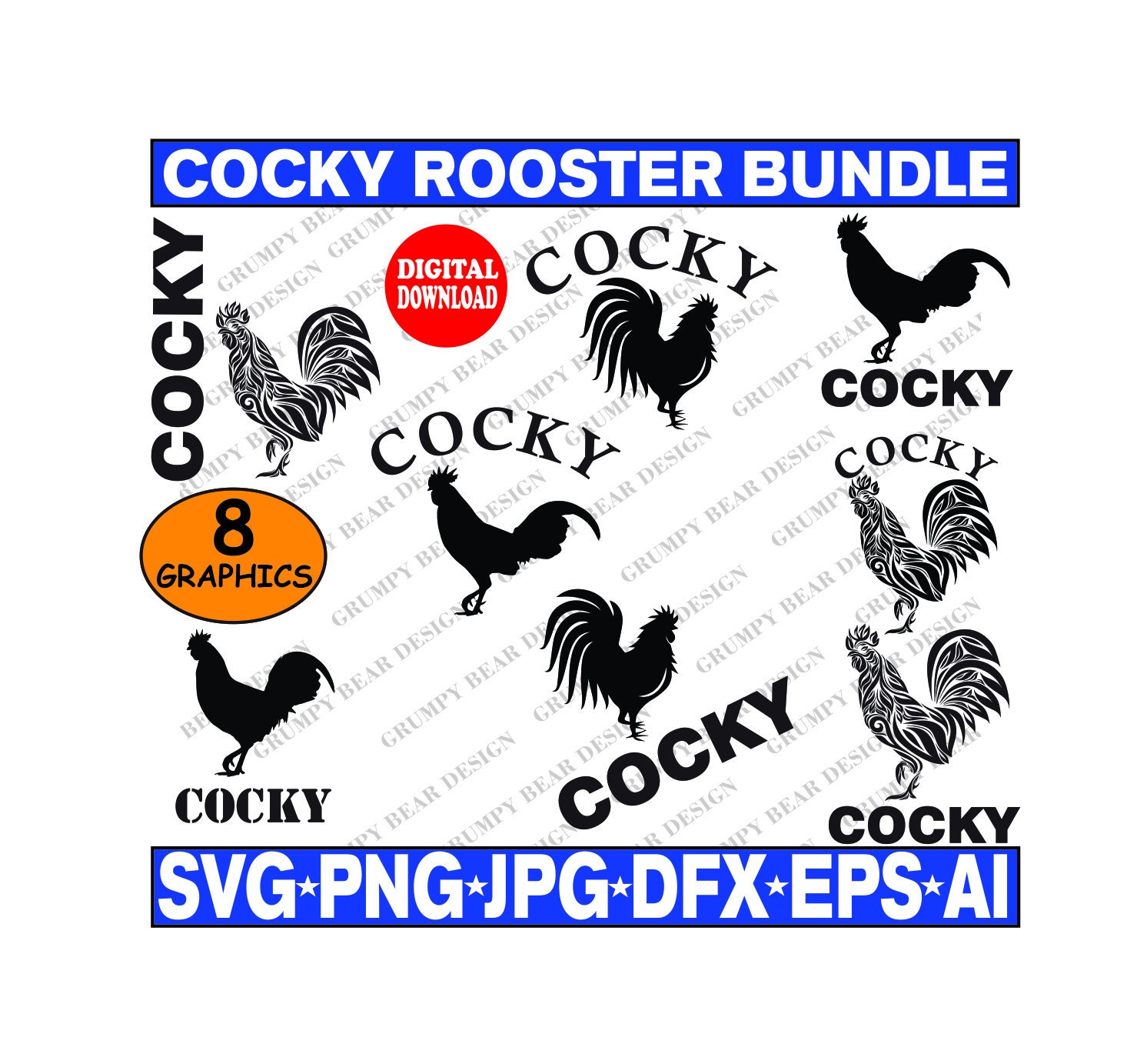 Gráficos Cocky x9 con Gallo Svg Png Jpg Eps Ai Dfx Descarga - Etsy España