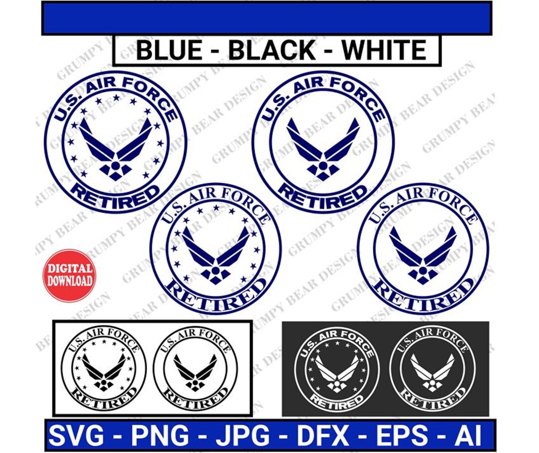 Air Force Retired Round Logos, Air Force Retired Svg, Black, Blue ...