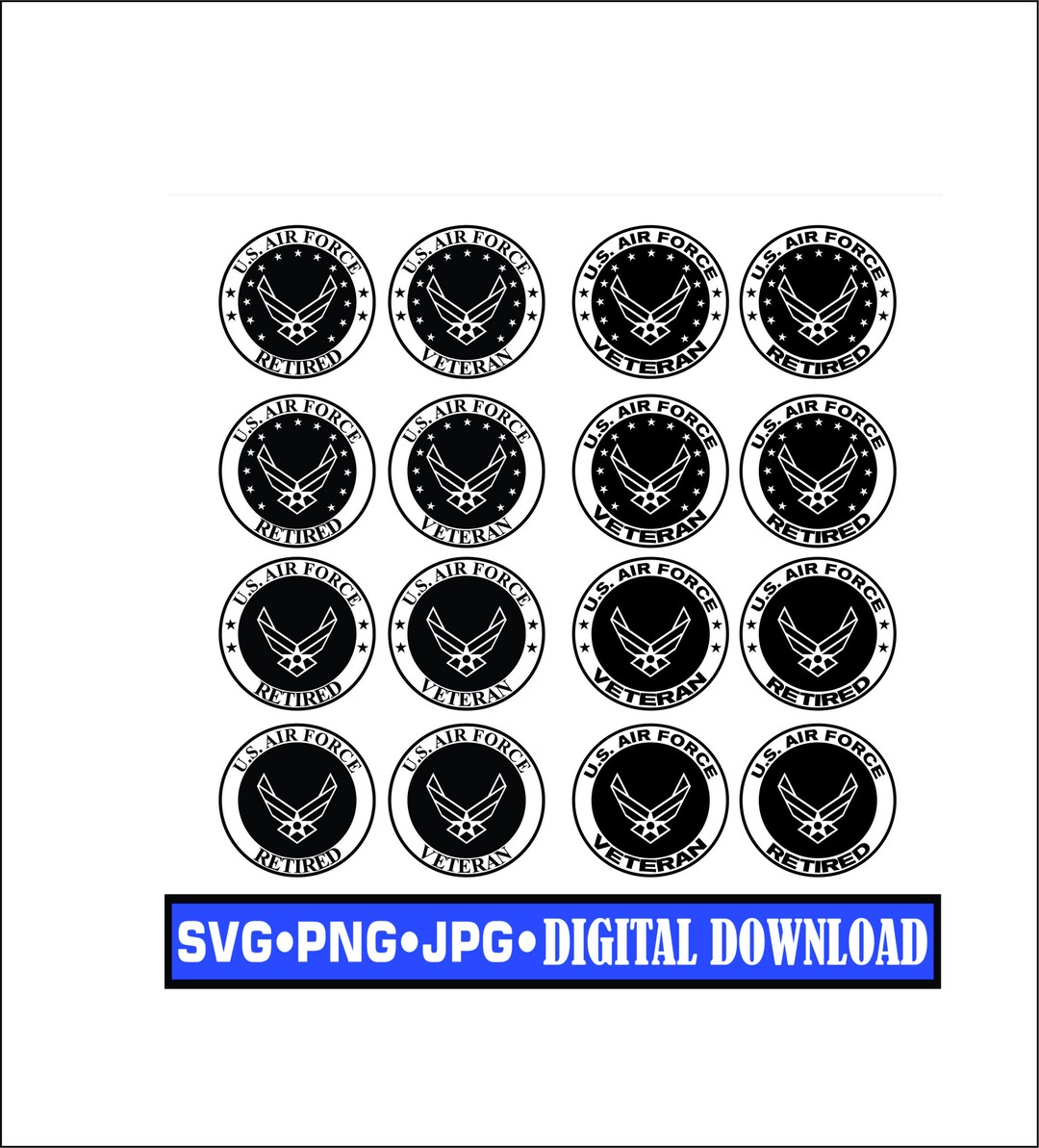 Air Force Round Logo, Veteran and Retired X 16 Graphics, Digital ...