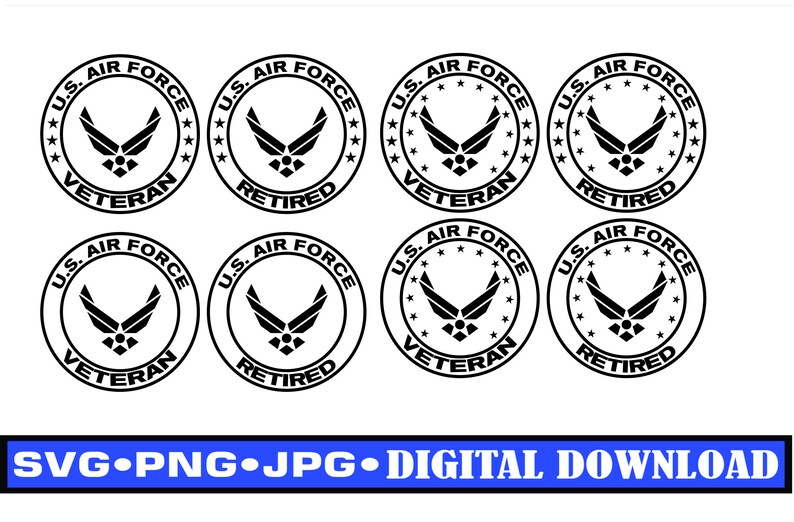 Air Force Round Logo Veteran and Retired X 16 Graphics - Etsy