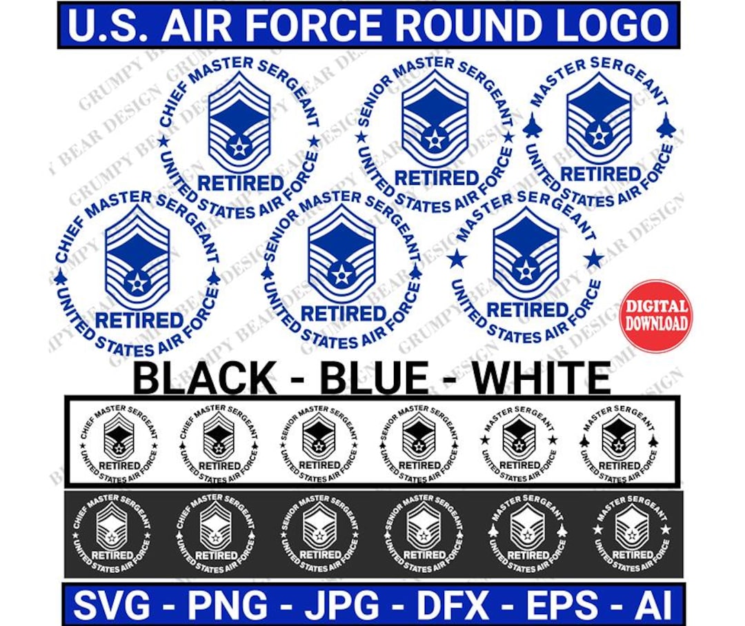 U.S. Air Force Retired, Air Force Retired Svg, Blue Black White, Msgt ...