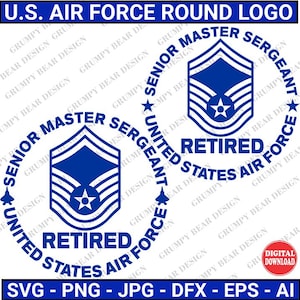 U.S. Air Force Retired, Air Force Retired Svg, Blue Black White, Msgt ...