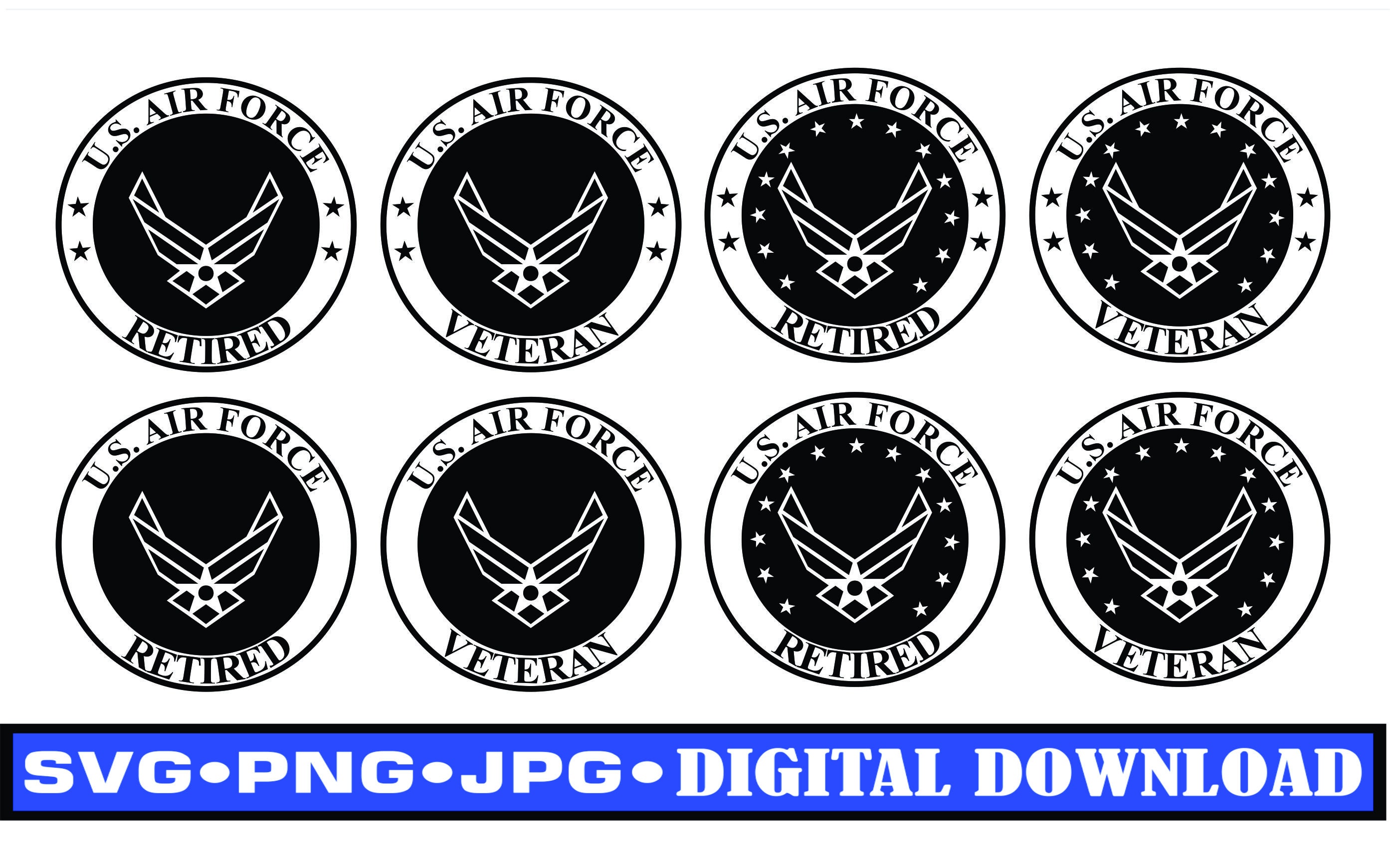 Air Force Round Logo Veteran and Retired X 16 Graphics - Etsy