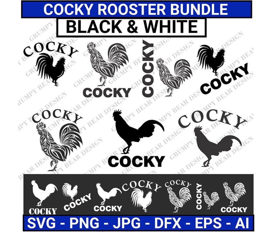 Cocky Rooster Bundle, 16 Graphics, Black & White, Rooster Svg, Modern ...