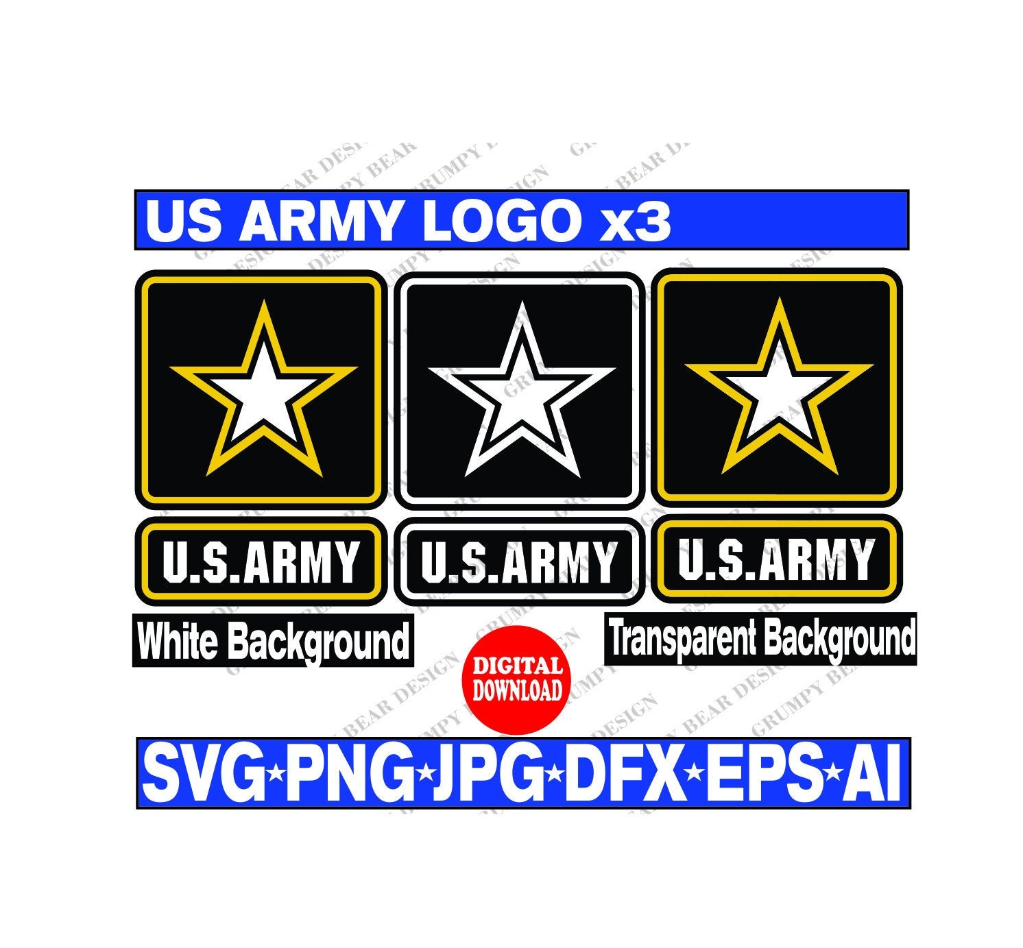 US Army Logo X3 Graphics Svg Png Jpg Dfx Ai Eps Cut File - Etsy
