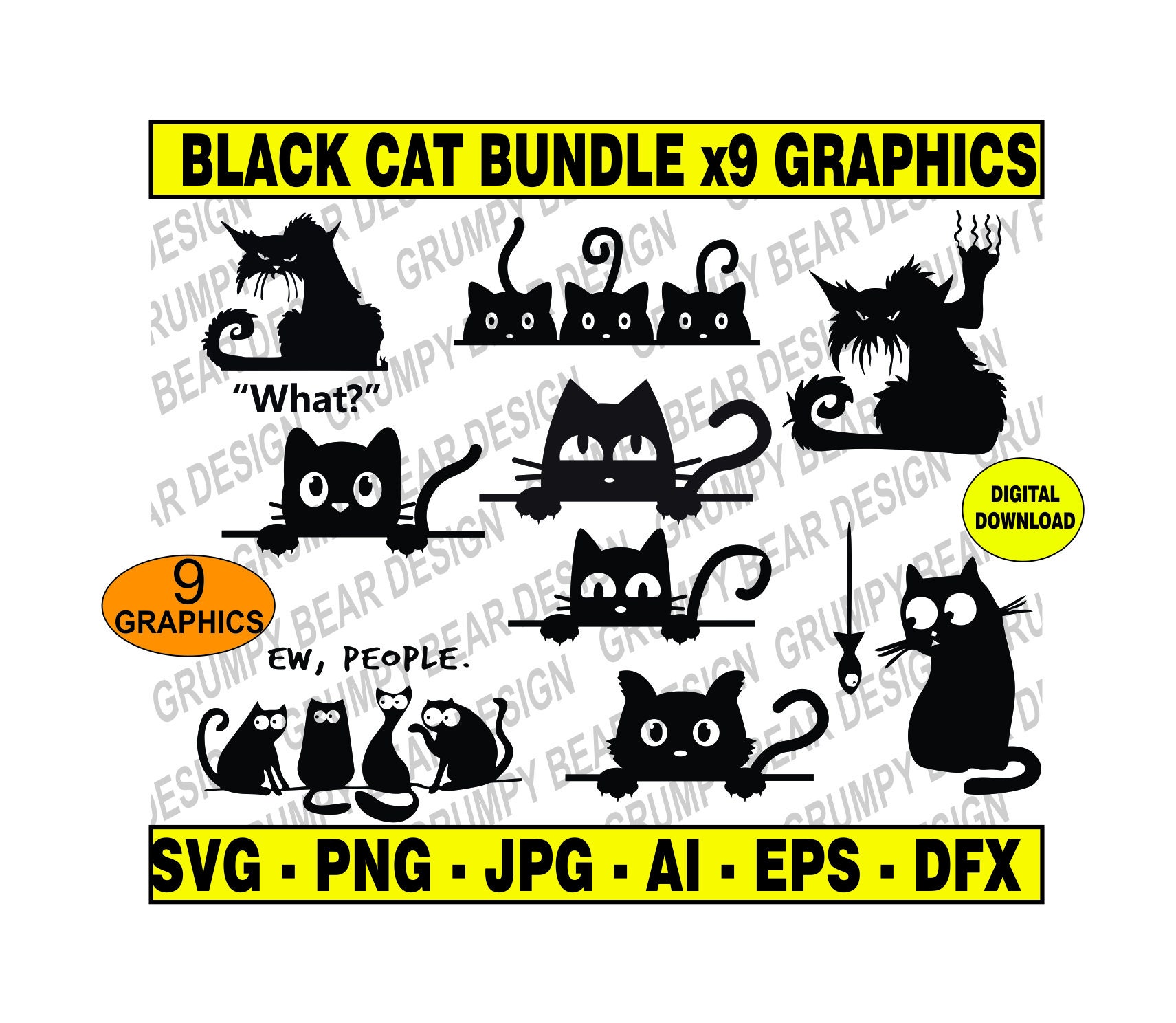 Black Cat X9 Graphics Ew People What Svg Png Jpg Ai Eps - Etsy