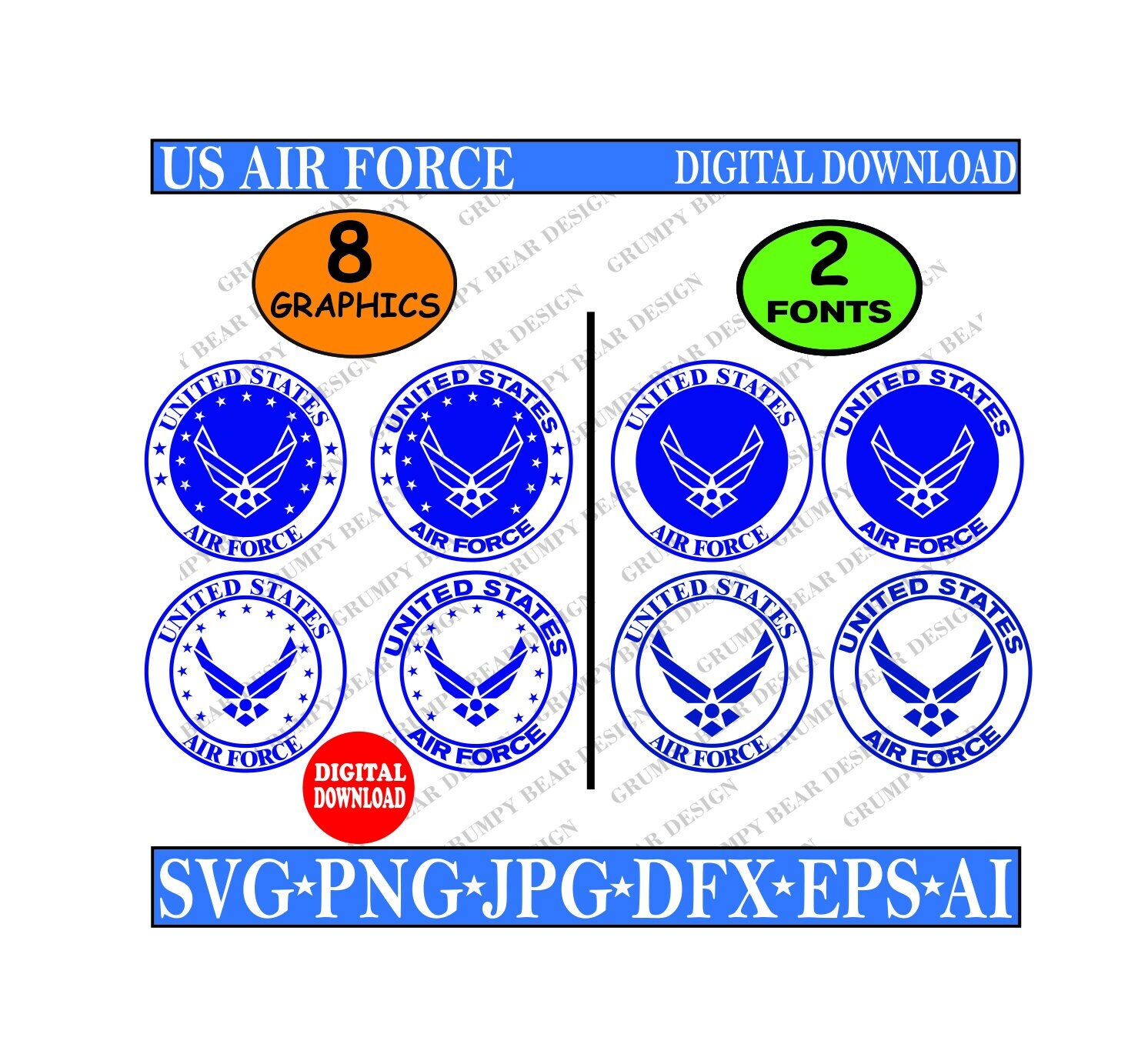 Air Force Round Logo With TWO Different Fonts X8 Logos - Etsy