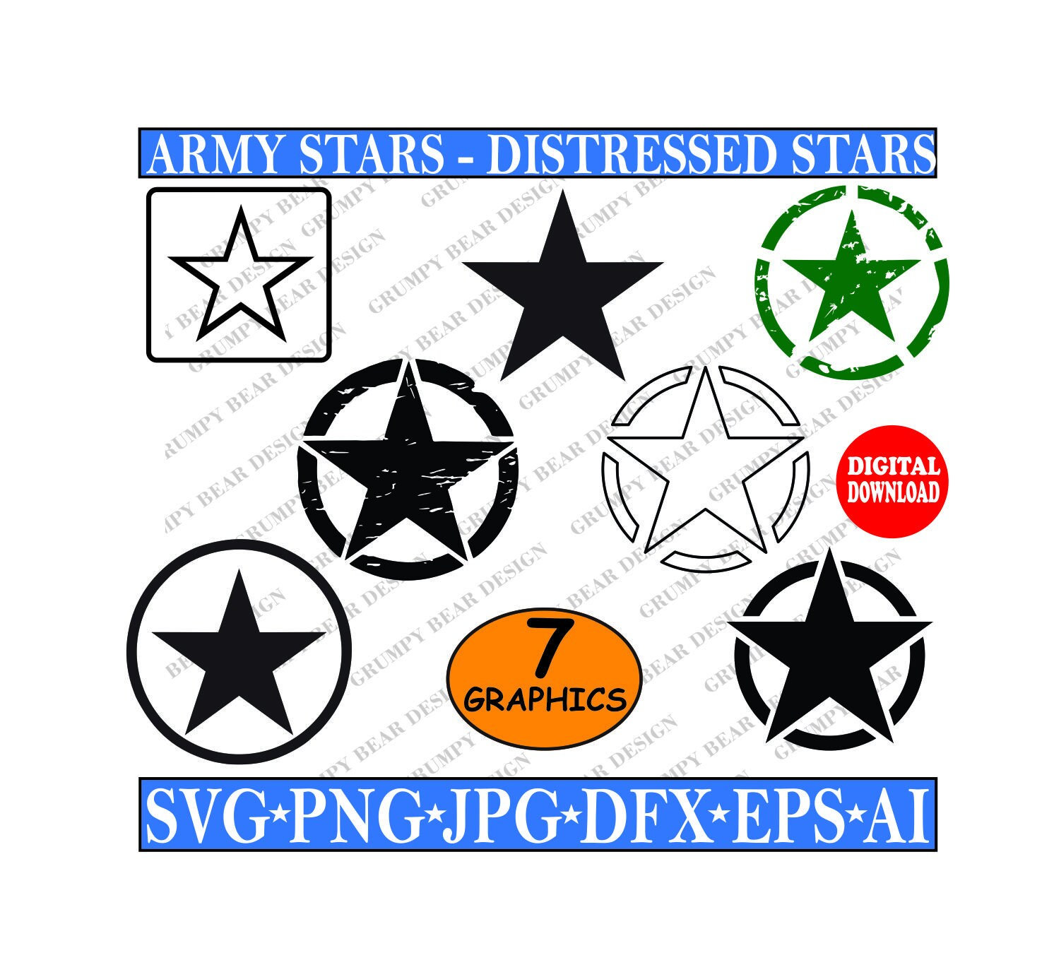 US Army Star X7 Graphics Regular and Distressed Svg Eps Jpg - Etsy