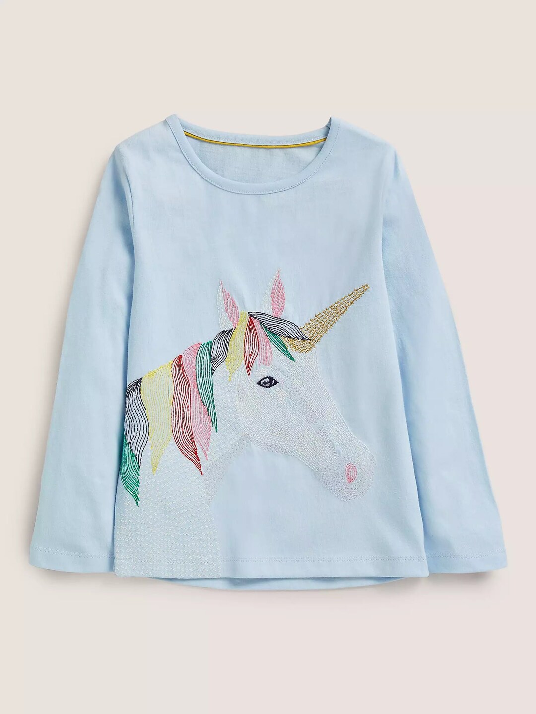 Mini Boden Girl's Long Sleeve Superstitch T-shirt in Provence Blue Unicorn - Etsy
