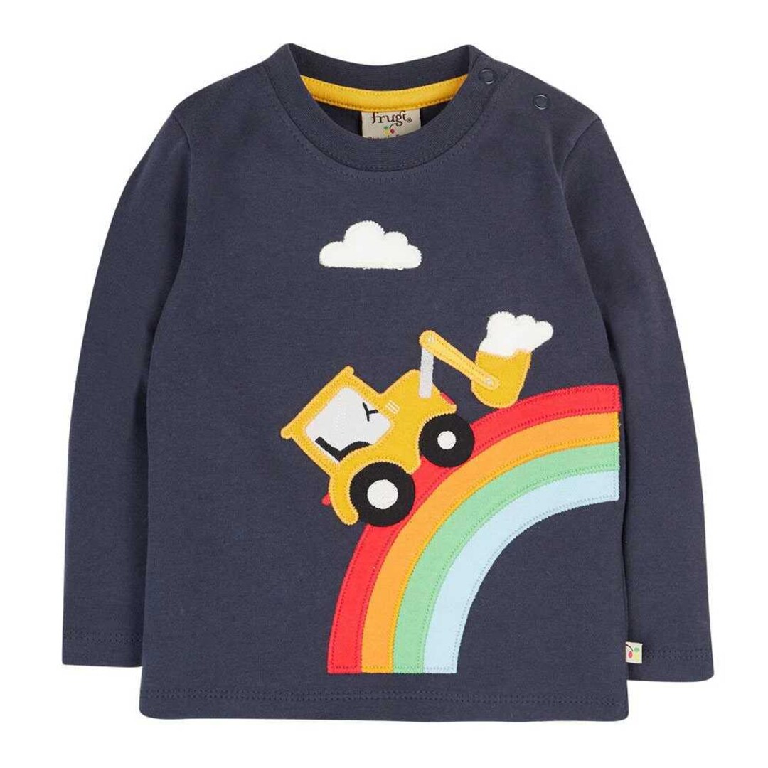 Frugi Boy's Tractor Adventure Applique Top in Navy Rainbow - Etsy