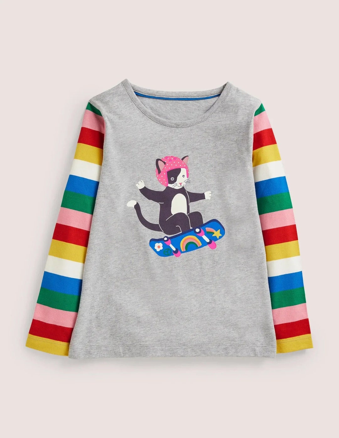Mini Boden Girl's Graphic Rainbow T-shirt in Grey Marl Skateboarding ...