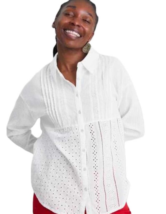 TU Clothing Women s White Broderie Anglaise Shirt in Brill White