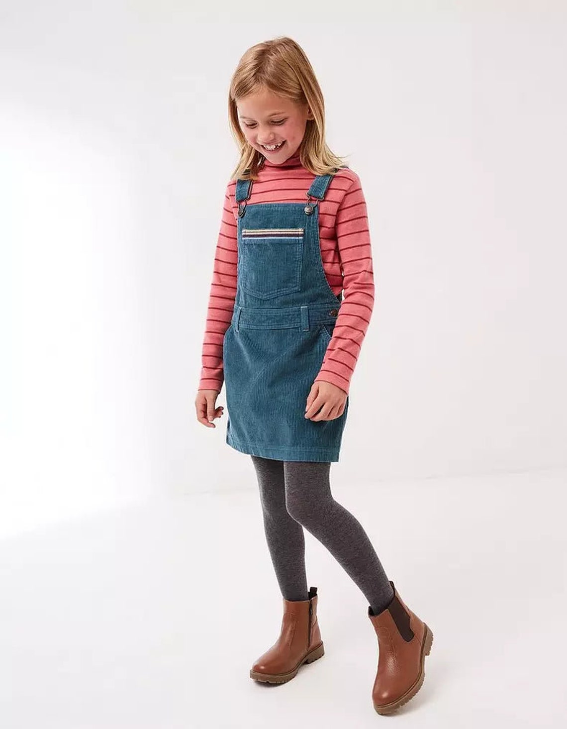 Fat Face Girl's Adjustable Buckle Cord Pinny Dress in Teal Green - Etsy