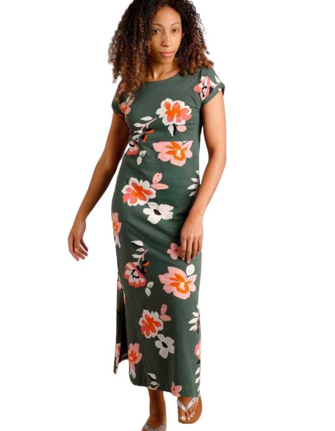 Weird Fish Women's Mirren Organic Cotton Maxi Dress in Dusky Green ...