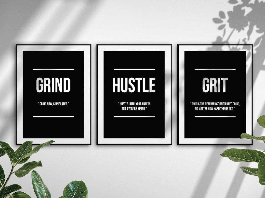 Bundle of 3 Work Ethics | GRIND, HUSTLE, GRIT | Motivational Wall Art ...