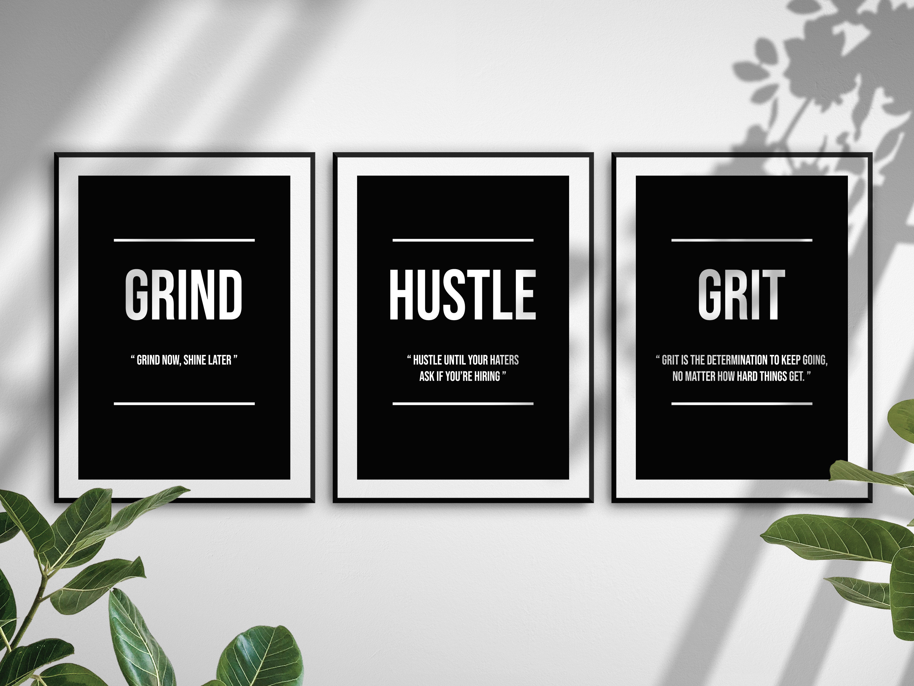 Bundle of 3 Work Ethics | GRIND, HUSTLE, GRIT | Motivational Wall Art ...