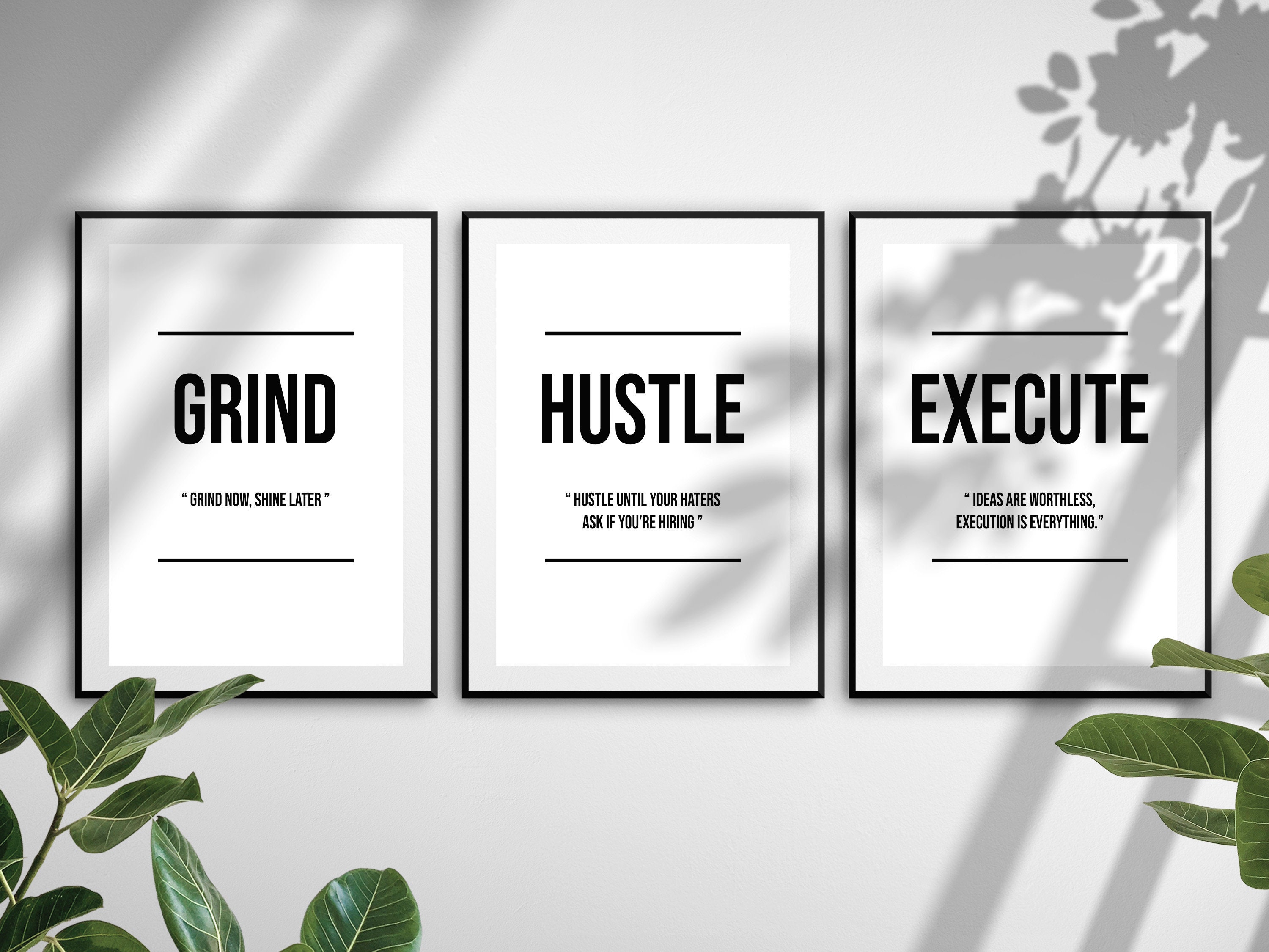 Bundle of 3 Work Ethics | GRIND, HUSTLE, EXECUTE| Motivational Wall Art ...
