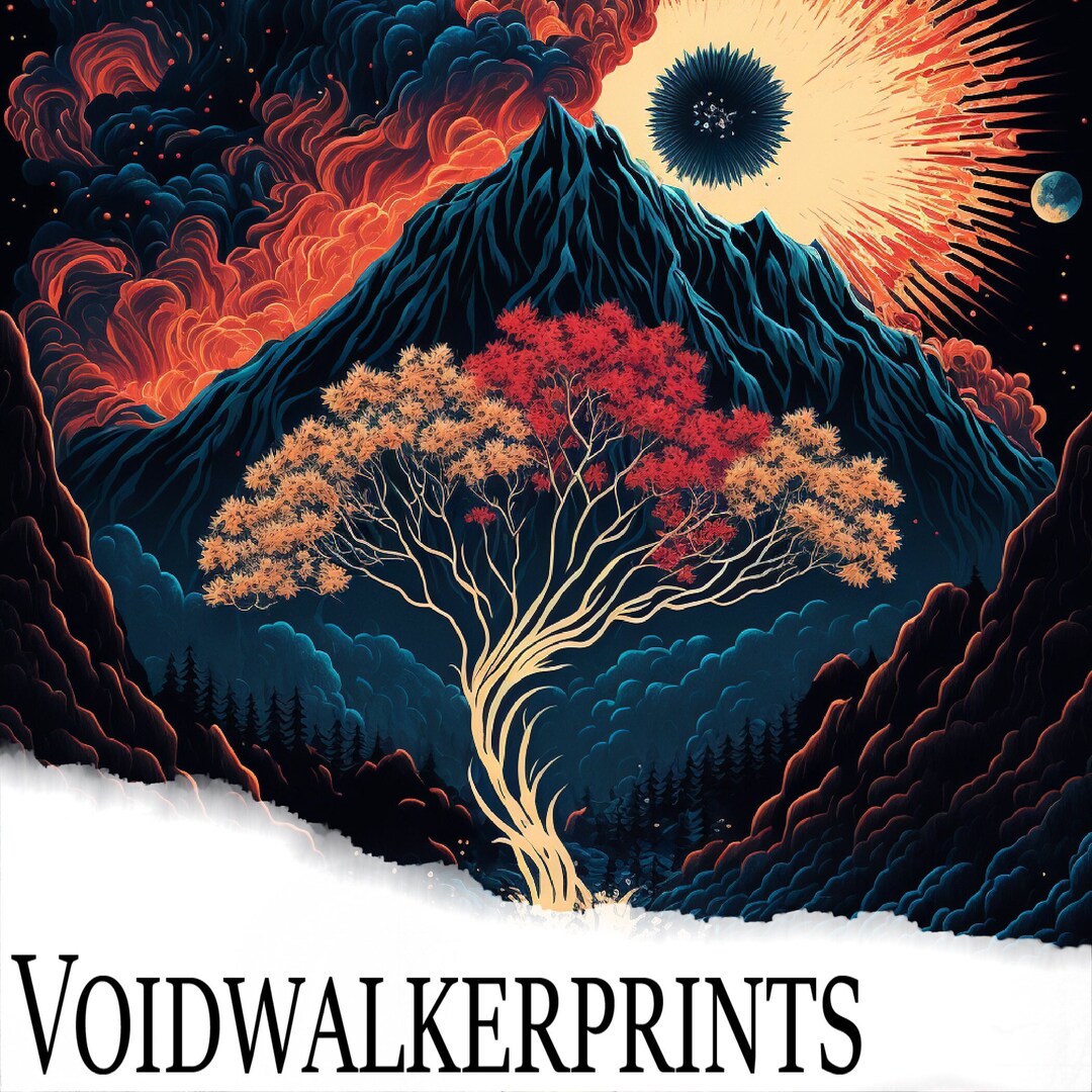 The Tree of Light: Digital Print of a Tree in Front of a Mountain - Etsy