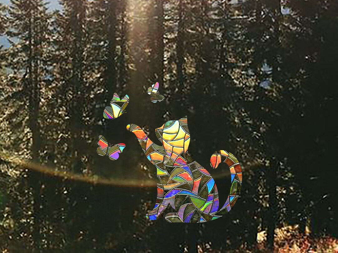 Cat and Butterflies Suncatcher, Window Sun Catcher Sticker - Car Decal ...