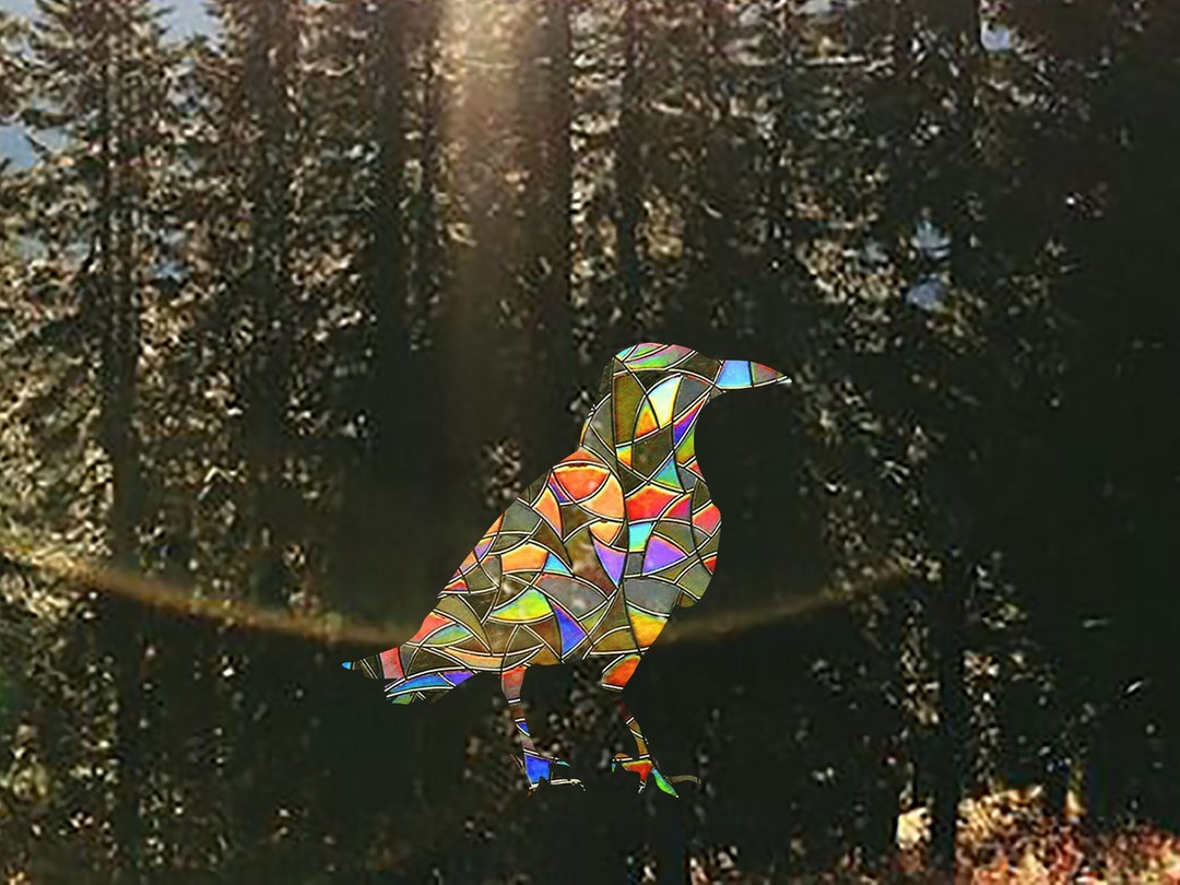 Crow Suncatcher, Bird Window Cling Sticker, Crow Sun Catcher Decal ...