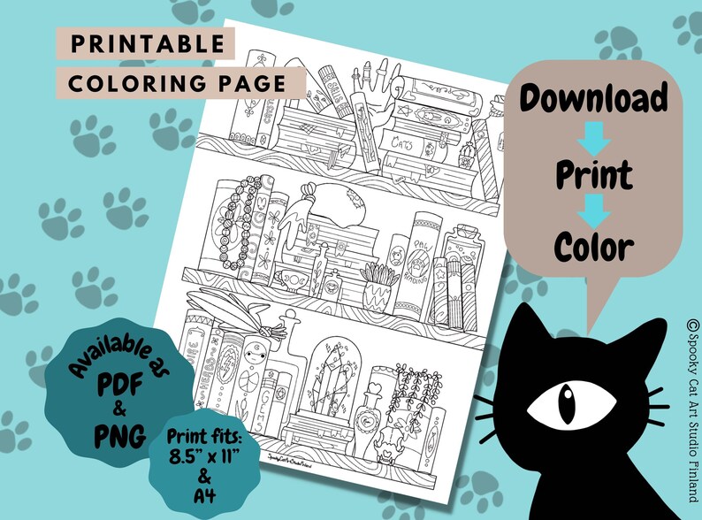 Cozy Printable Adult Coloring Page Witchs Bookshelf - Etsy