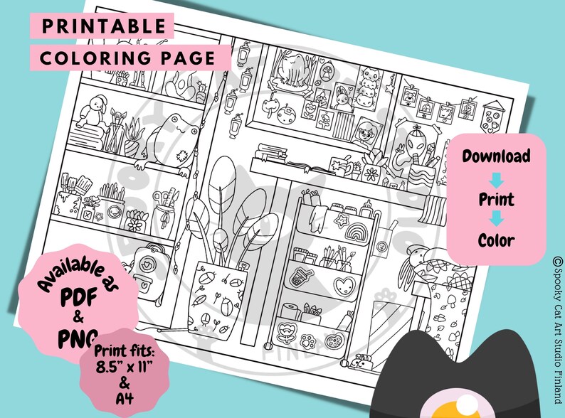 Wonderful Printable Coloring Page Art Studio Detailed Digital Coloring ...