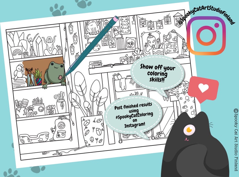 Wonderful Printable Coloring Page Art Studio Detailed Digital Coloring ...