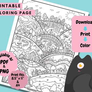 A Cozy Detailed Printable Coloring Page Whimsical Town for Coloring ...