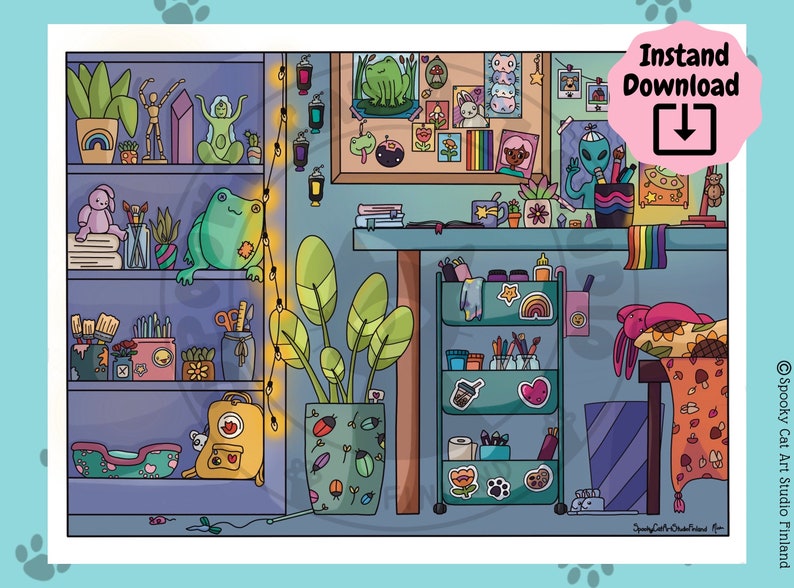 Wonderful Printable Coloring Page Art Studio Detailed Digital Coloring ...