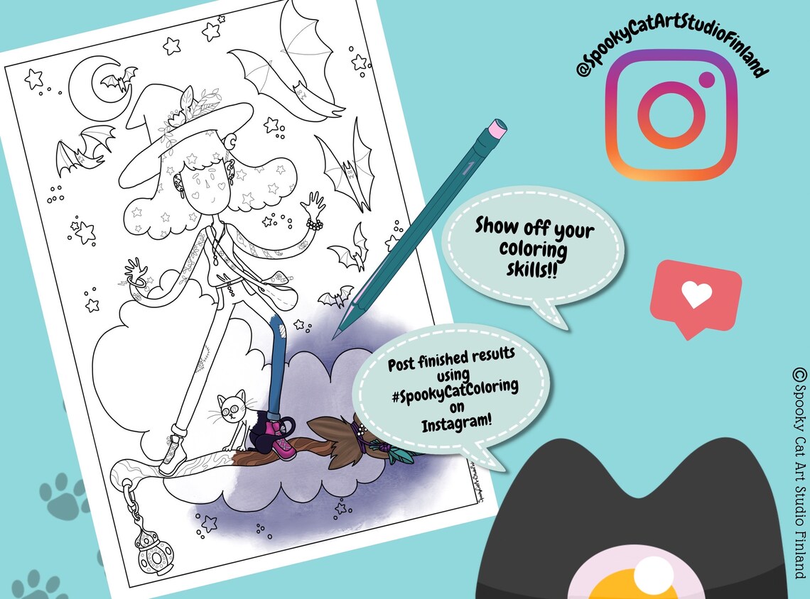 A Limited Edition Cozy Witchy Printable Adult Coloring Book in PDF ...