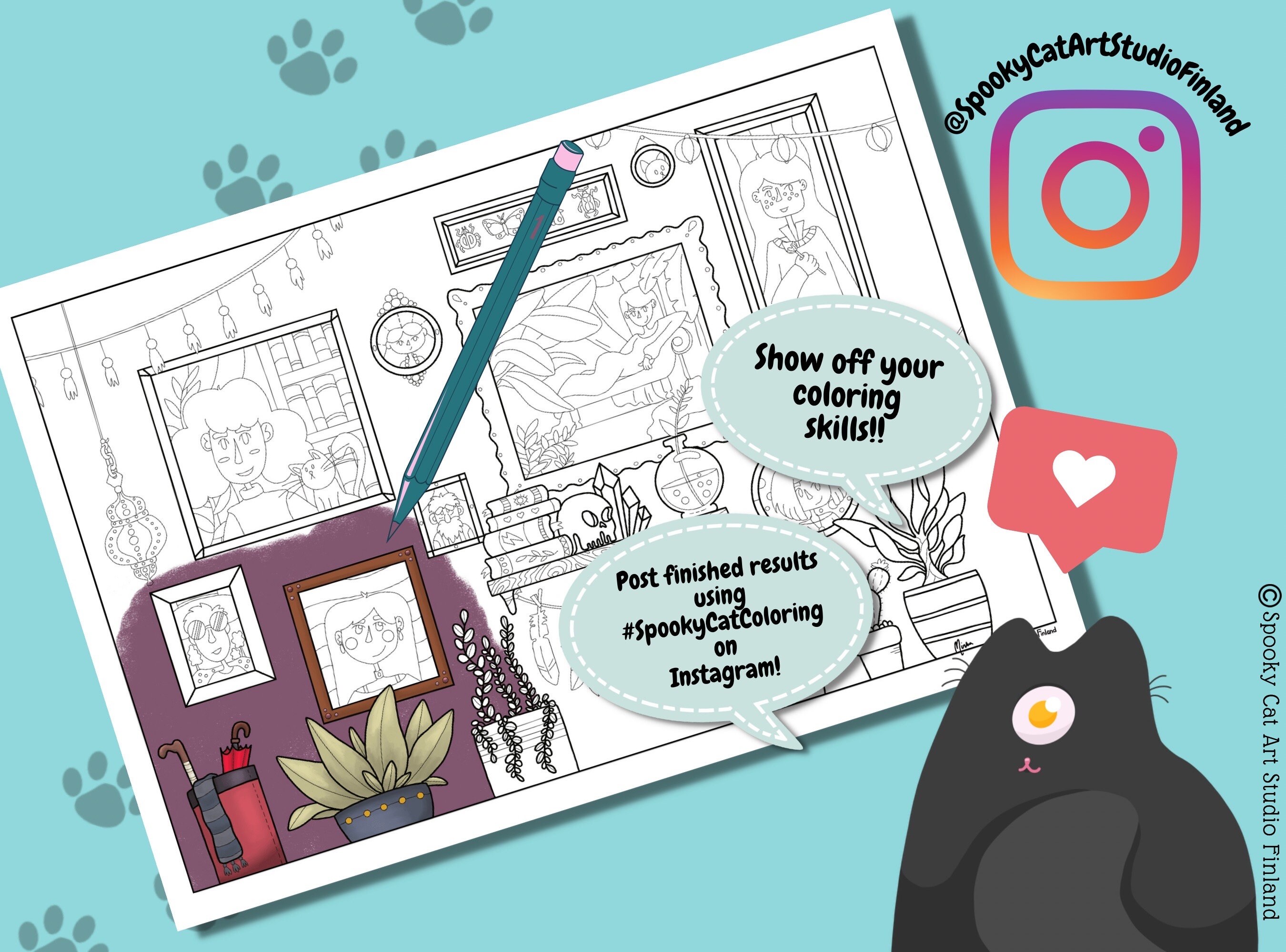 Whimsical Gallery Wall Printable Illustration Coloring Page - Etsy