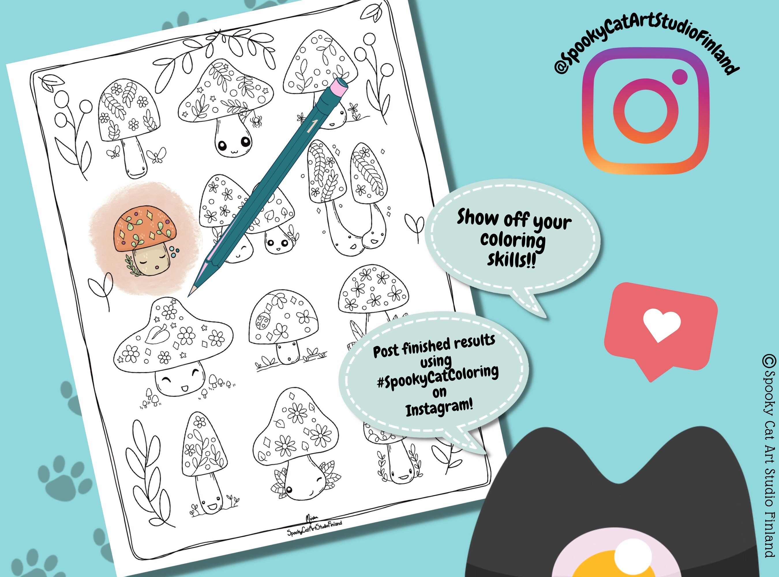 Cottagecore Printable Mushroom Coloring Page - Etsy