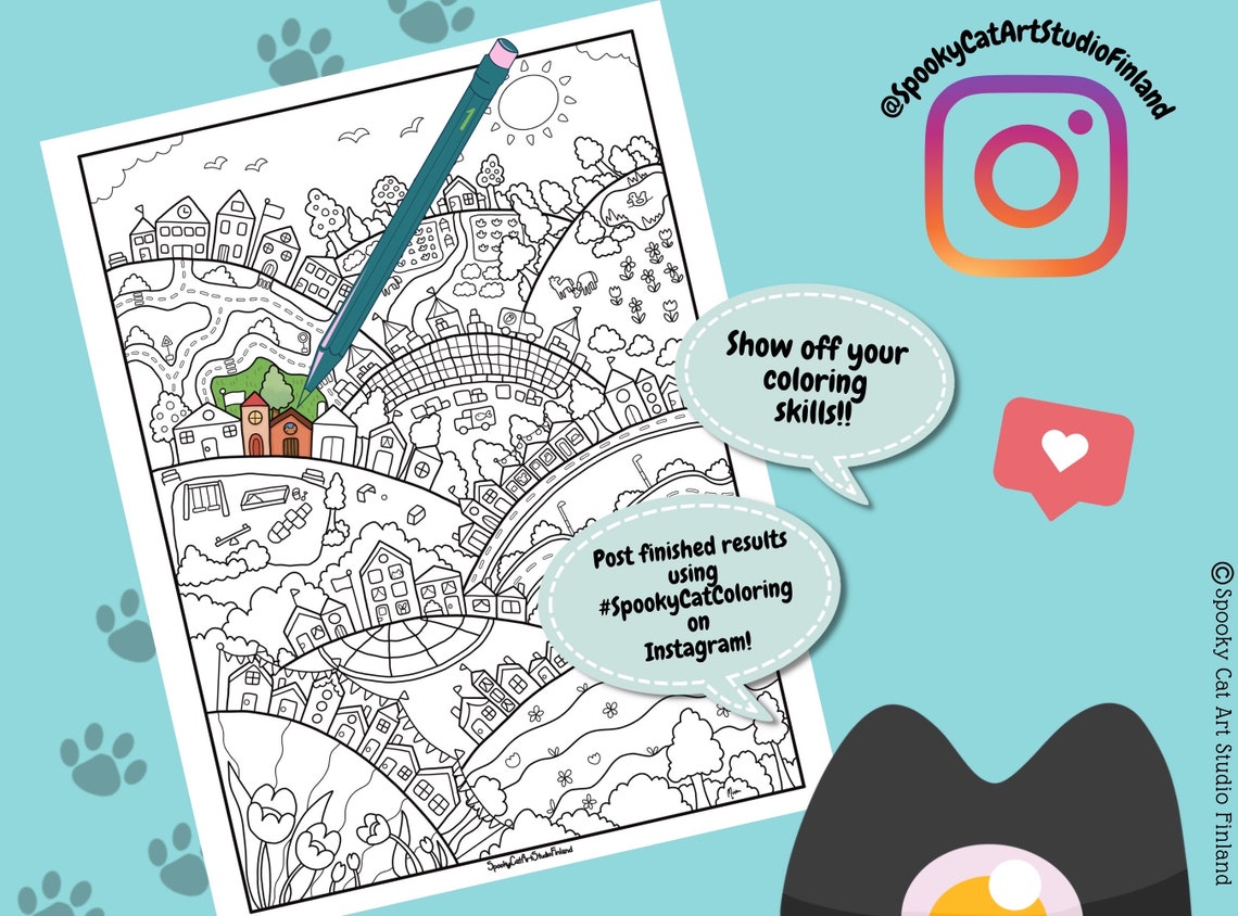 A Cozy Detailed Printable Coloring Page Whimsical Town for Coloring ...