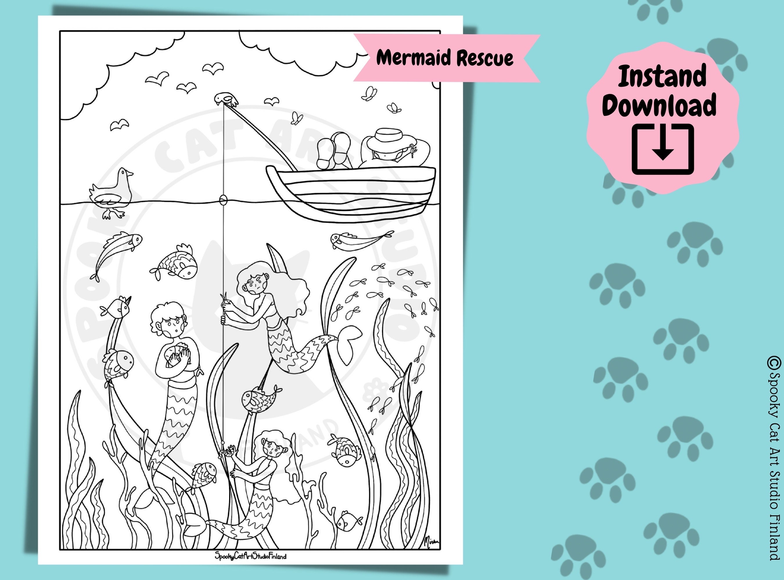6 Page Whimsical Printable Coloring Illustration Bundle of Summer Fun ...