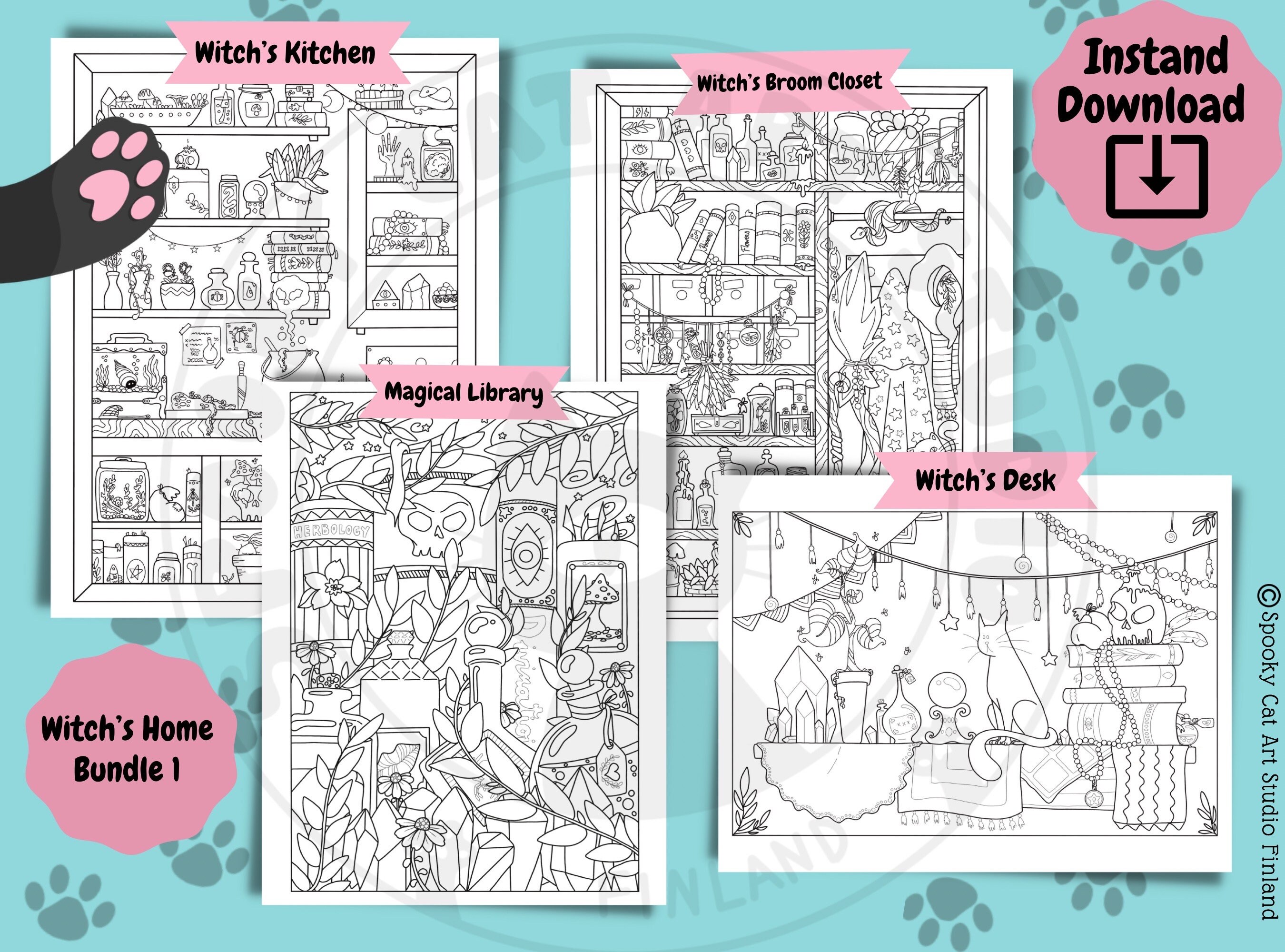 A Limited Edition Cozy Witchy Printable Adult Coloring Book in PDF ...