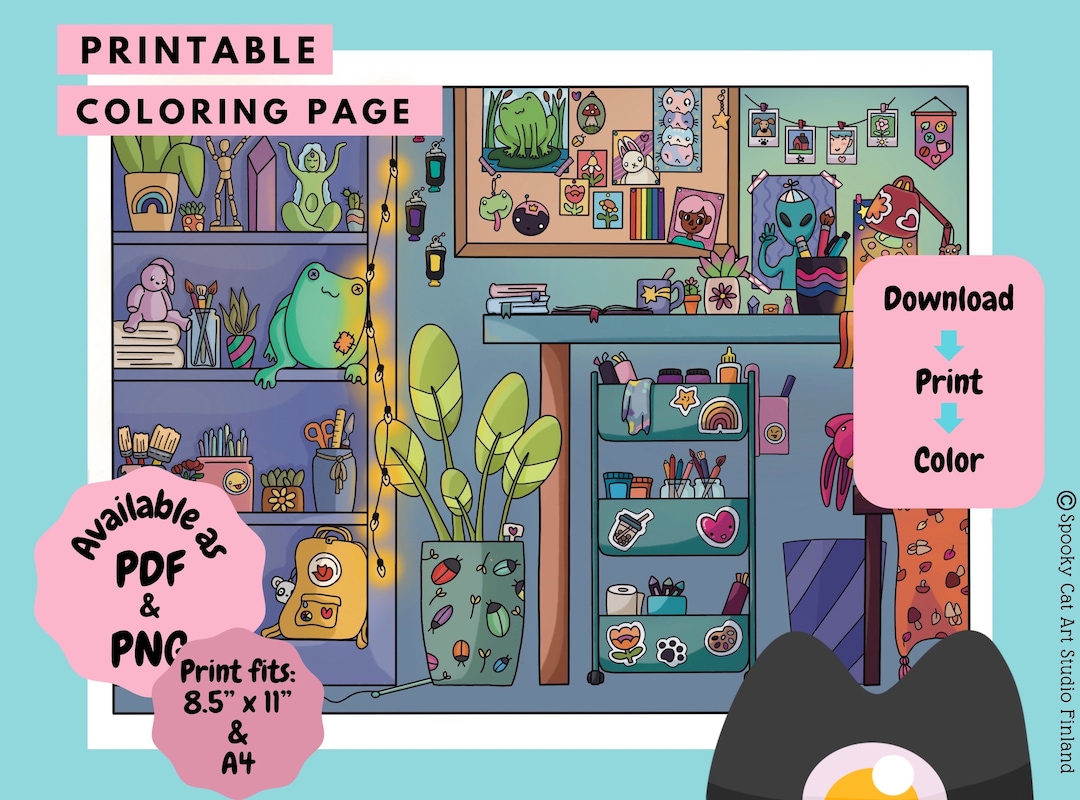 Wonderful Printable Coloring Page Art Studio Detailed Digital Coloring ...