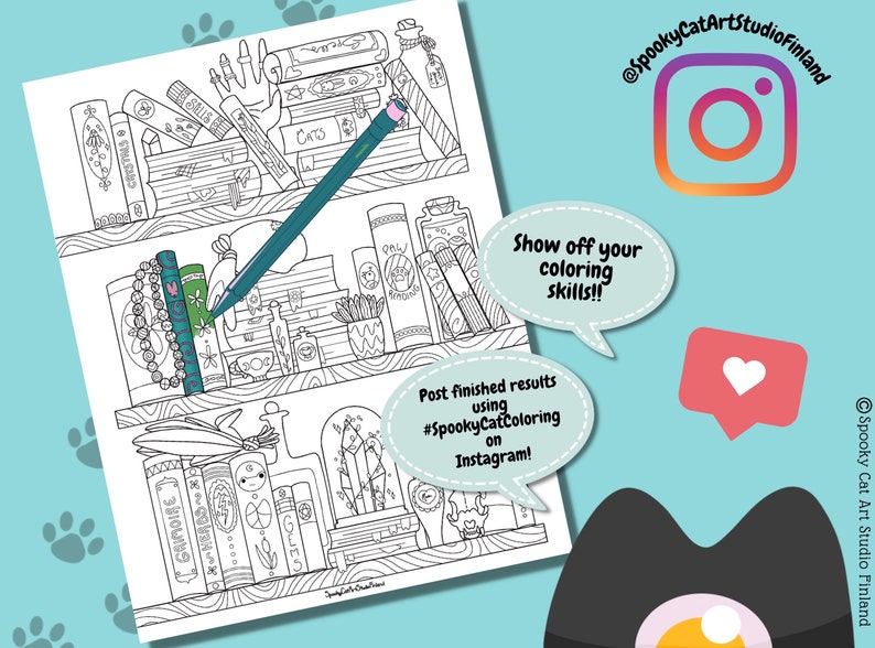 Cozy Printable Adult Coloring Page Witchs Bookshelf - Etsy