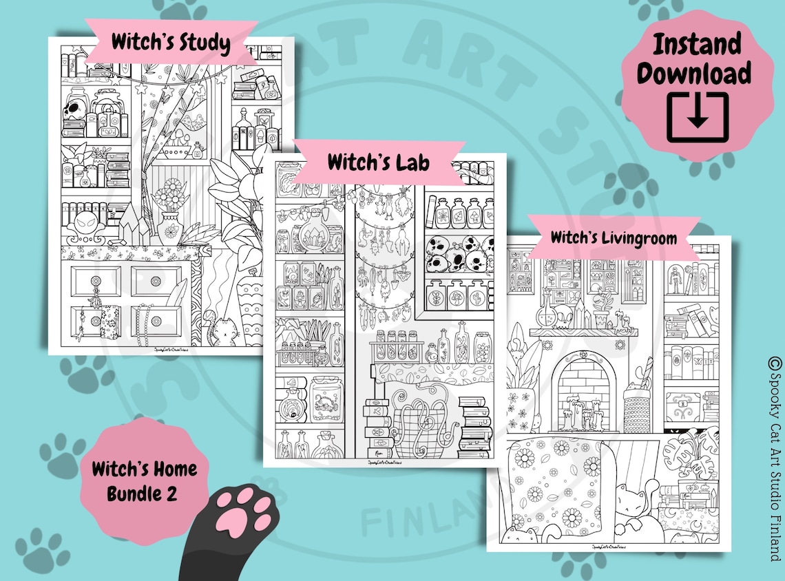 A Limited Edition Cozy Witchy Printable Adult Coloring Book in PDF ...