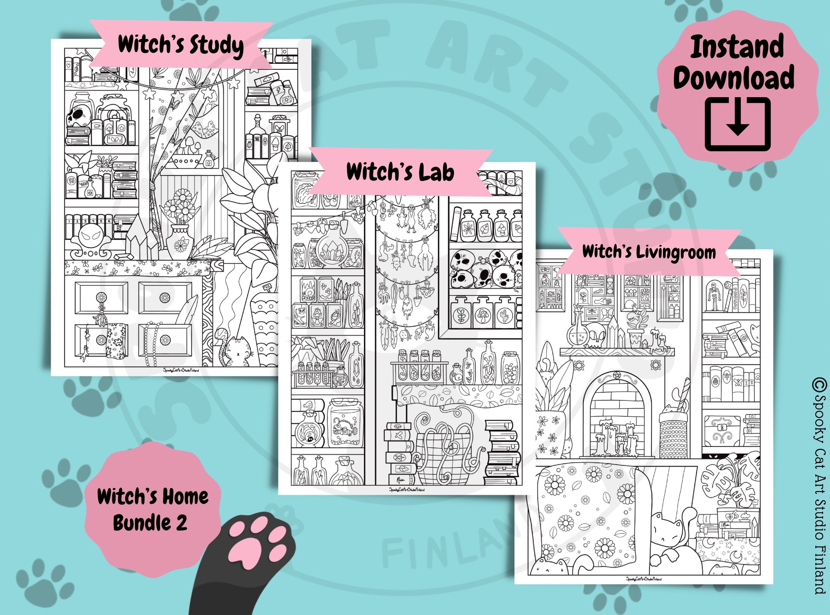 A Limited Edition Cozy Witchy Printable Adult Coloring Book in PDF ...