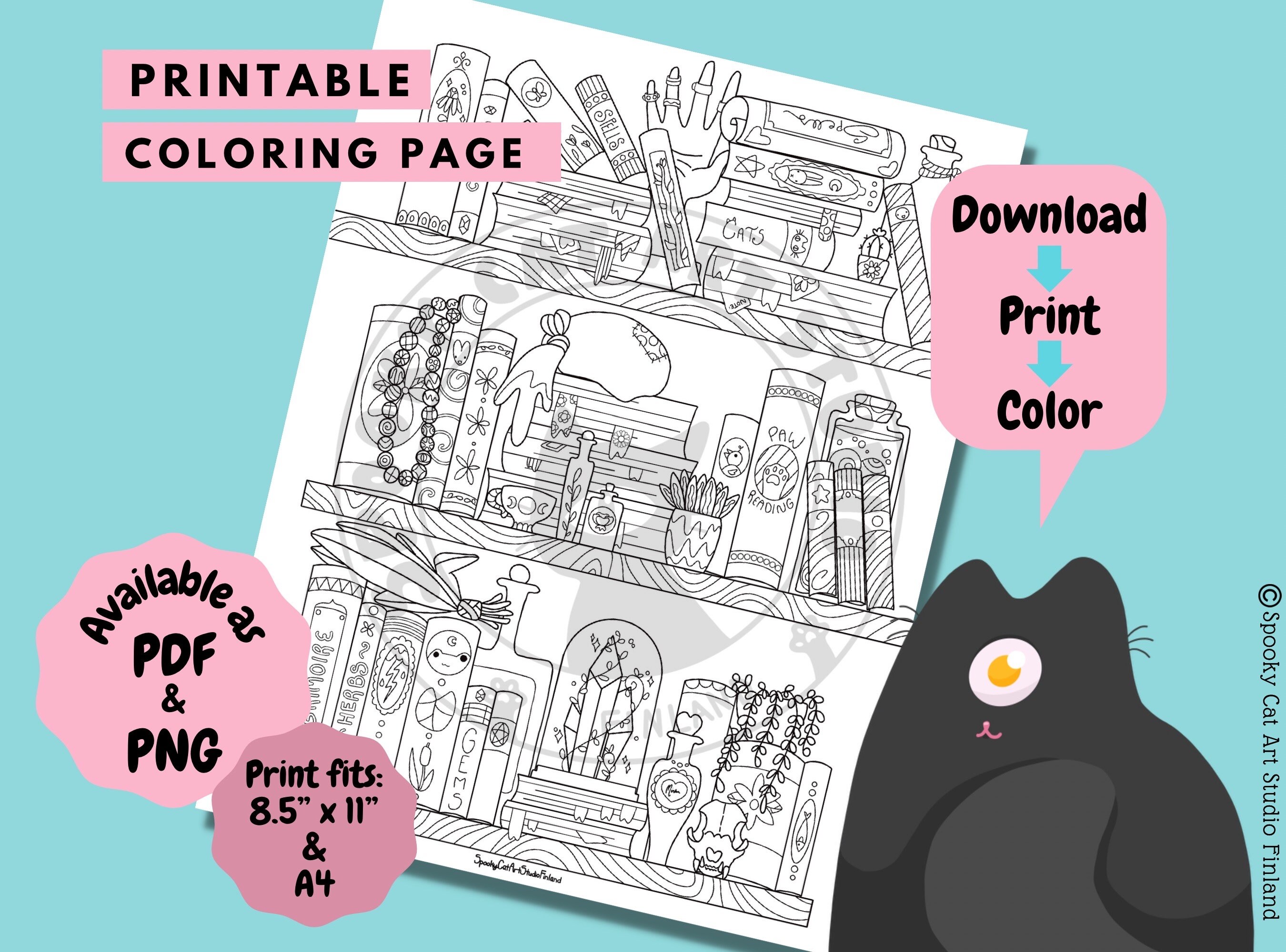 Cozy Printable Adult Coloring Page Witchs Bookshelf - Etsy