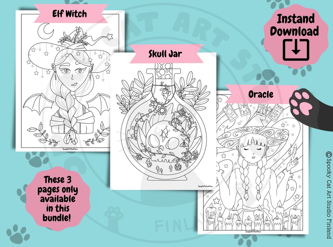 A Limited Edition Cozy Witchy Printable Adult Coloring Book in PDF ...