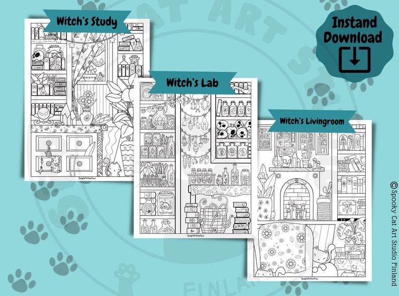 A Limited Edition Cozy Witchy Printable Adult Coloring Book in - Etsy