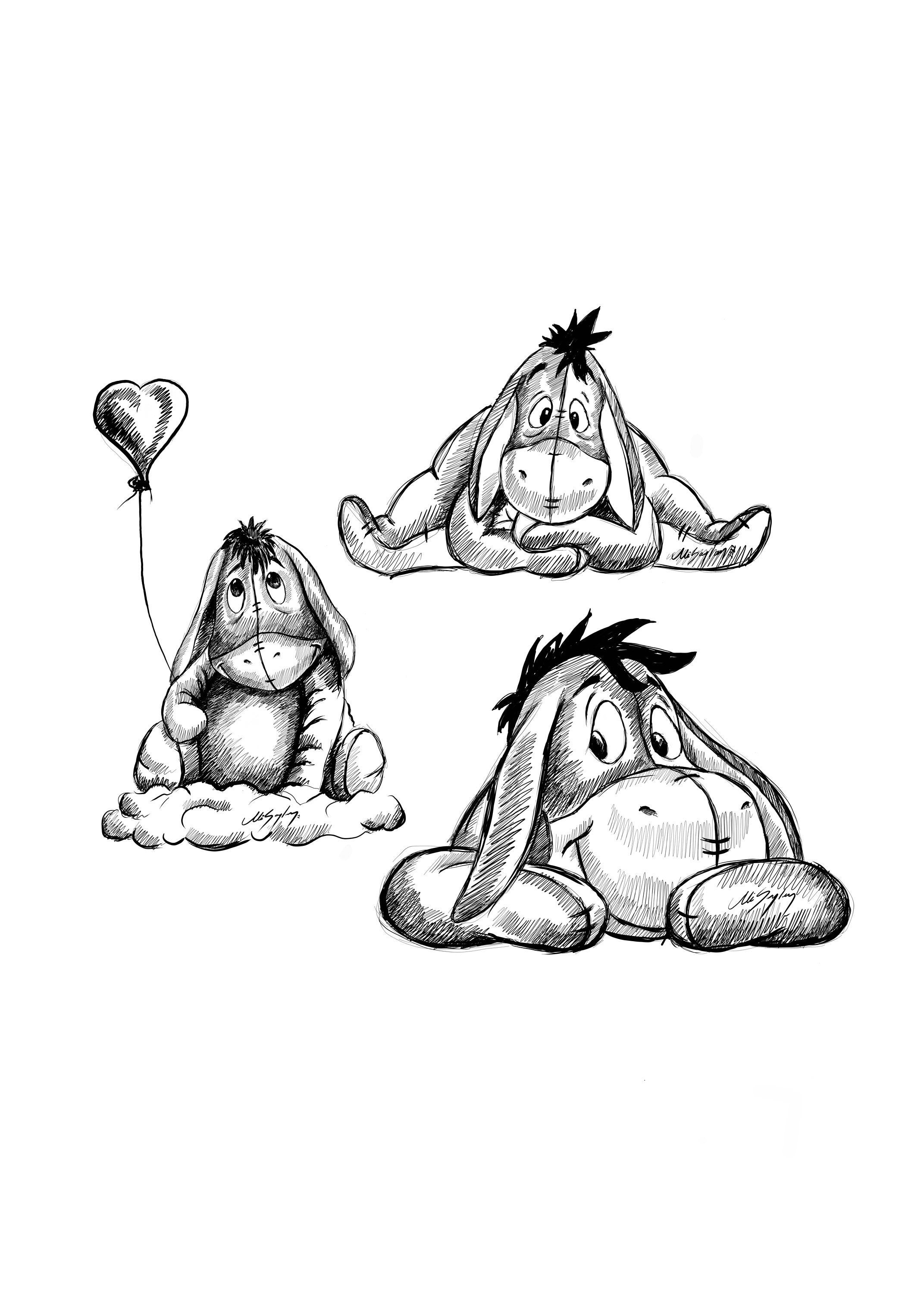 Eeyore Black And White Sketch