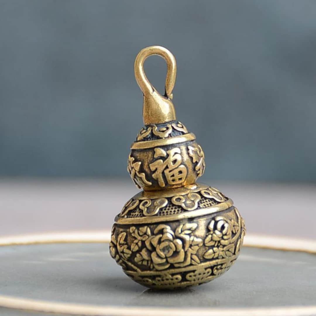 Pure Brass Gourd Pendant Can Open Hollow Empty Bottle Key Chain Pendant ...