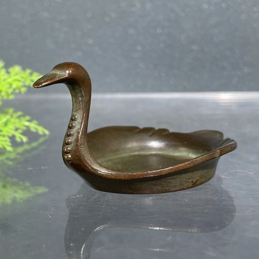 Retro Copper Little Swan Pen Washer Swan Dish Antique Tower Incense ...