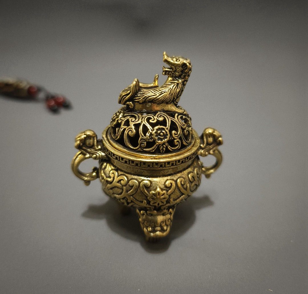 Brass Lion Furnace Tabletop Ornament Tripod Ding Incense Furnace ...